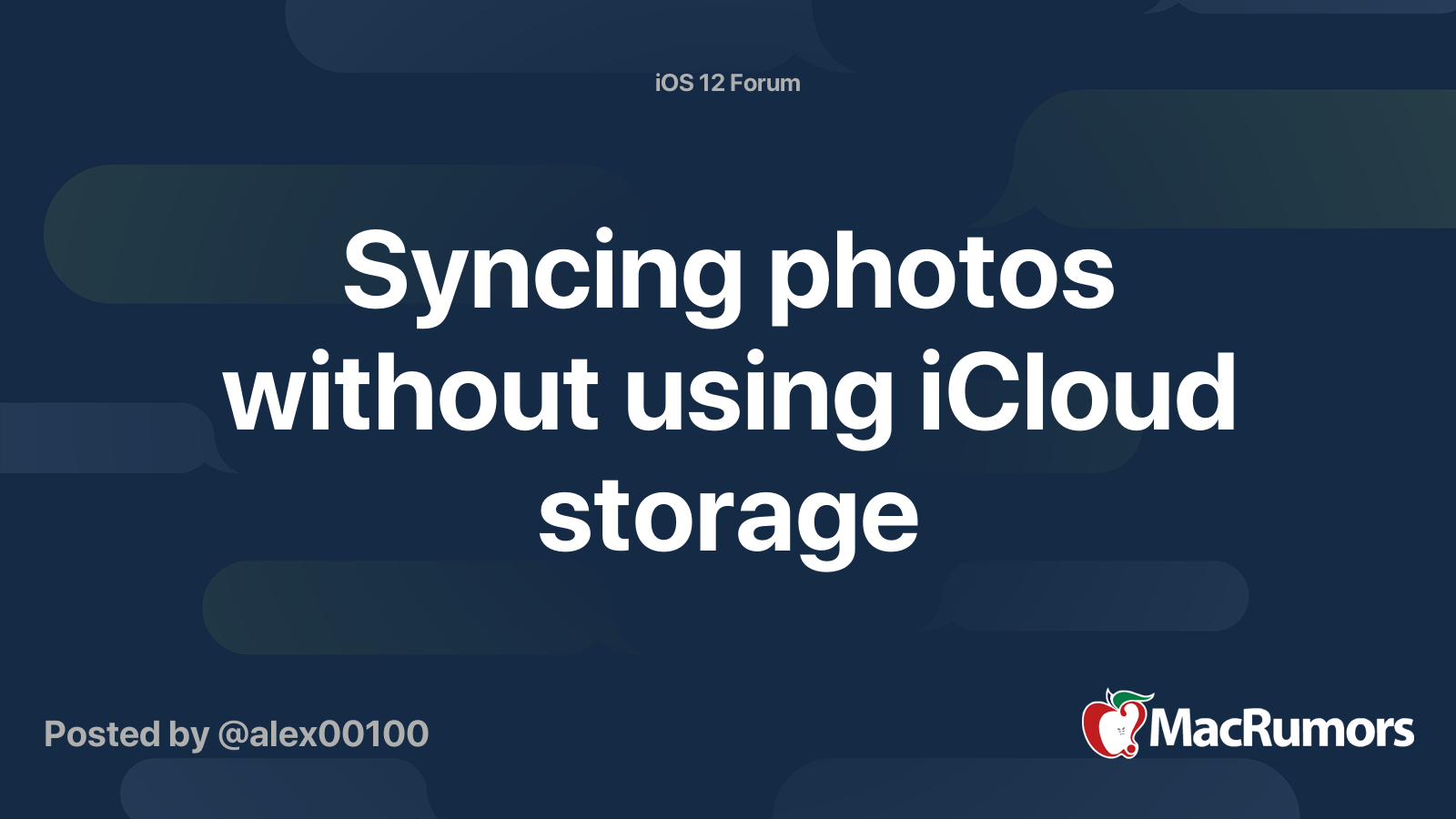 Syncing photos without using iCloud storage | MacRumors Forums