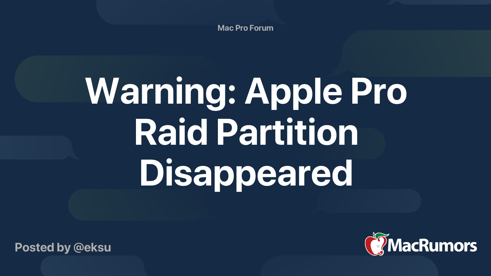 Warning: Apple Pro Raid Partition Disappeared | MacRumors Forums