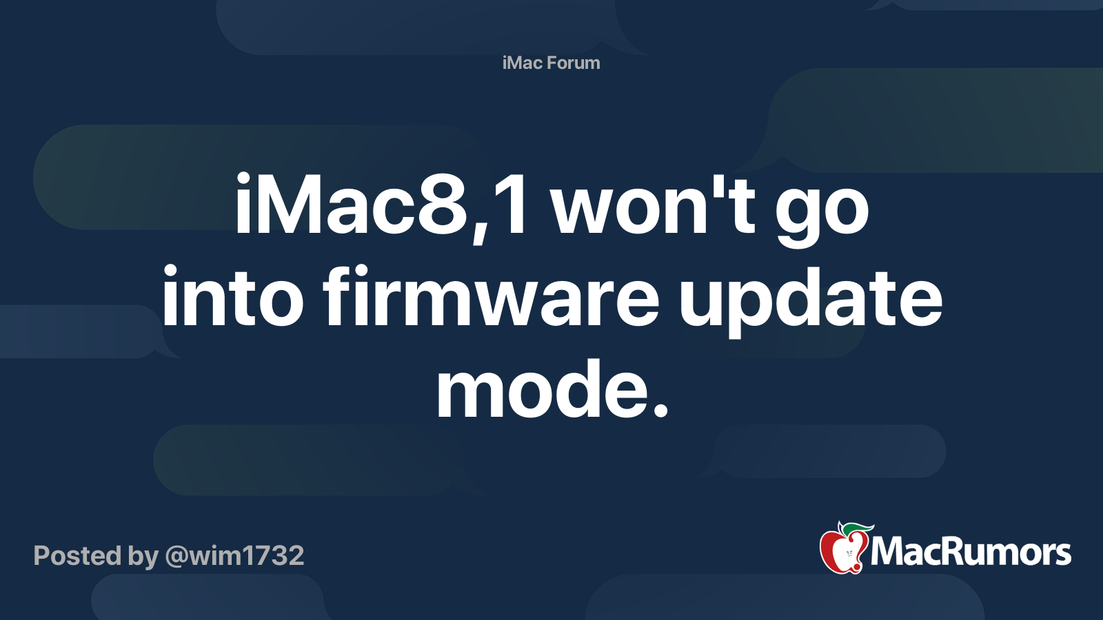 iMac8,1 won't go into firmware update mode. | MacRumors Forums