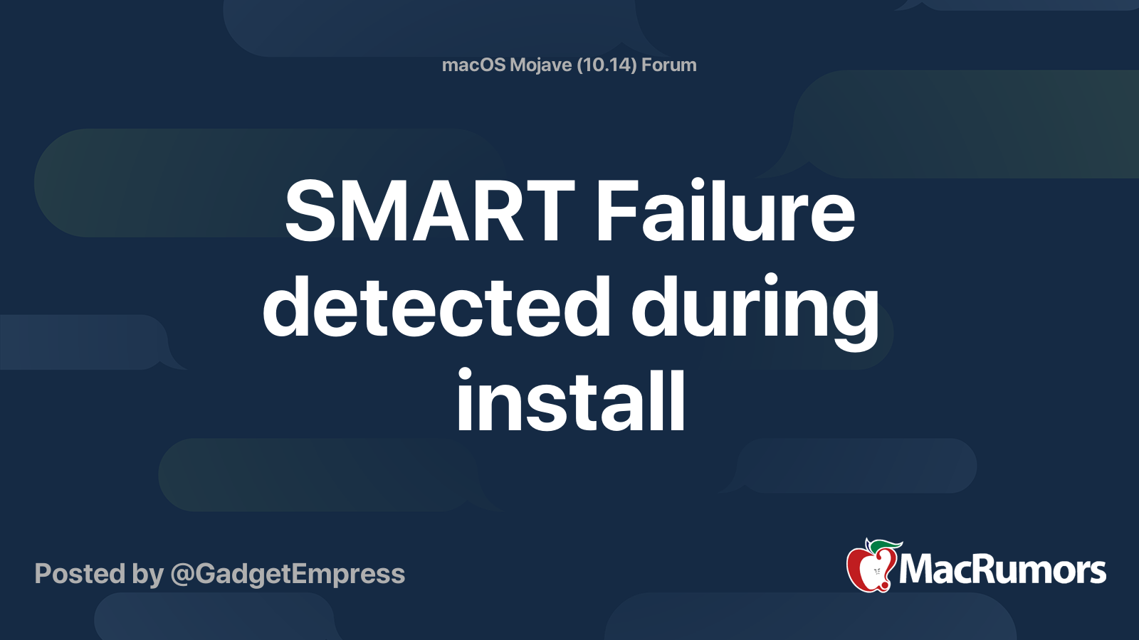 SMART Failure detected during install | MacRumors Forums