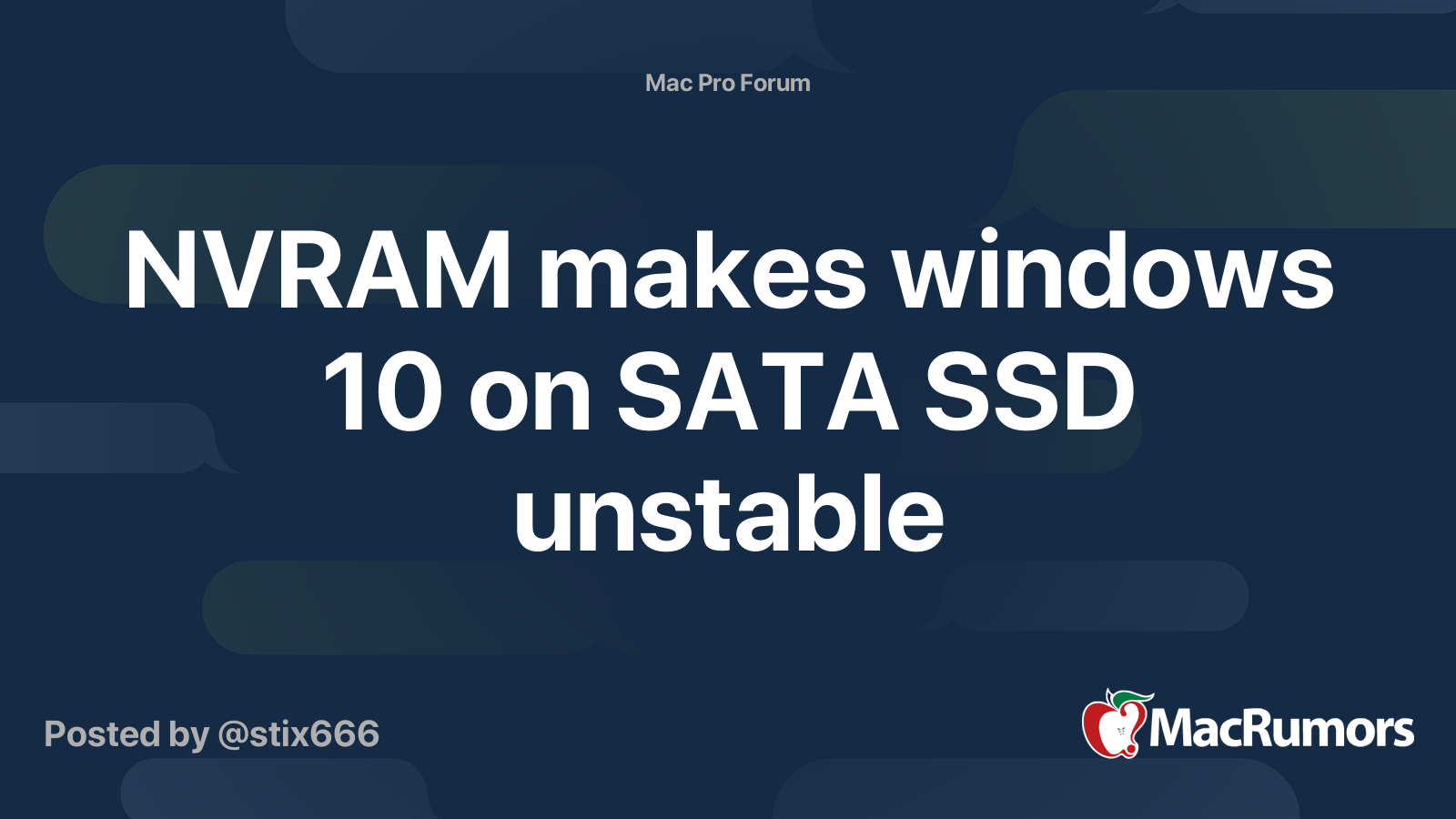 NVRAM makes windows 10 on SATA SSD unstable | MacRumors Forums
