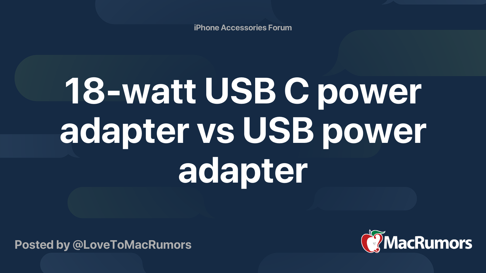 18-watt USB C power adapter vs USB power adapter | MacRumors Forums
