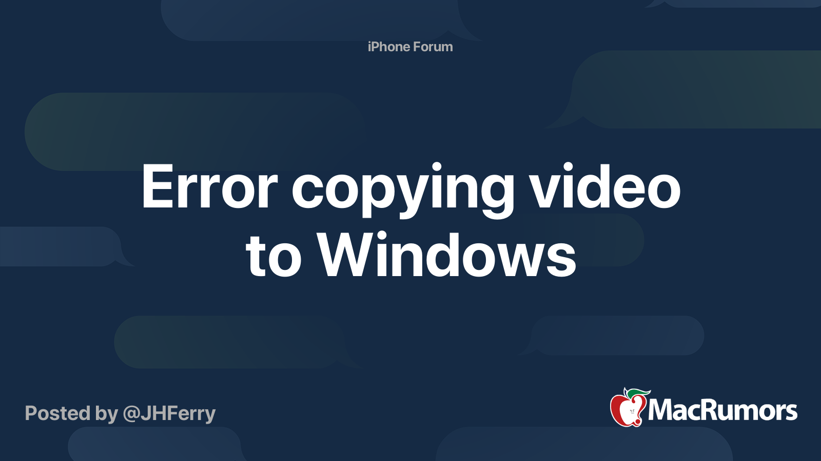 Error copying video to Windows | MacRumors Forums