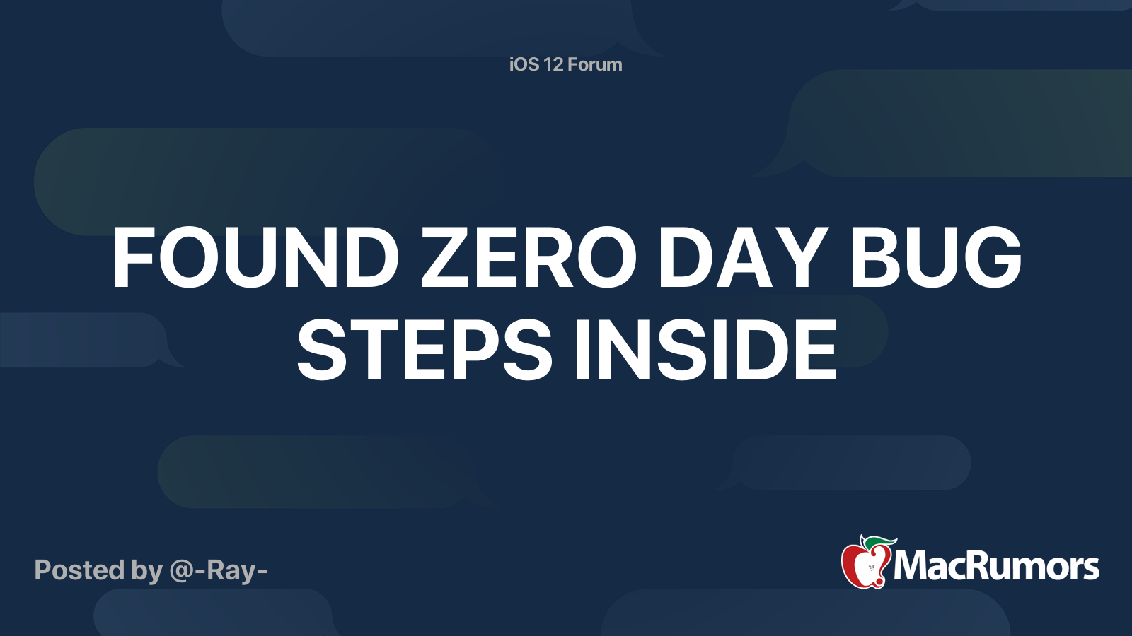 FOUND ZERO DAY BUG STEPS INSIDE | MacRumors Forums
