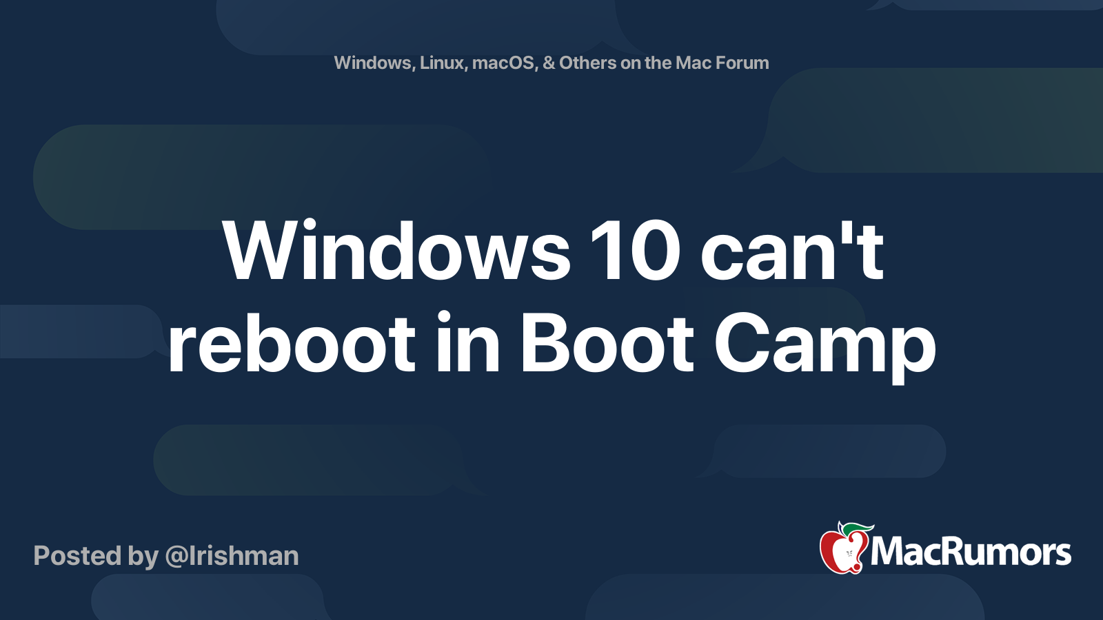 Windows 10 can't reboot in Boot Camp | MacRumors Forums