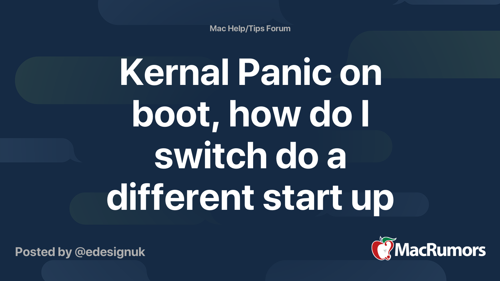 Kernal Panic on boot, how do I switch do a different start up disk ...