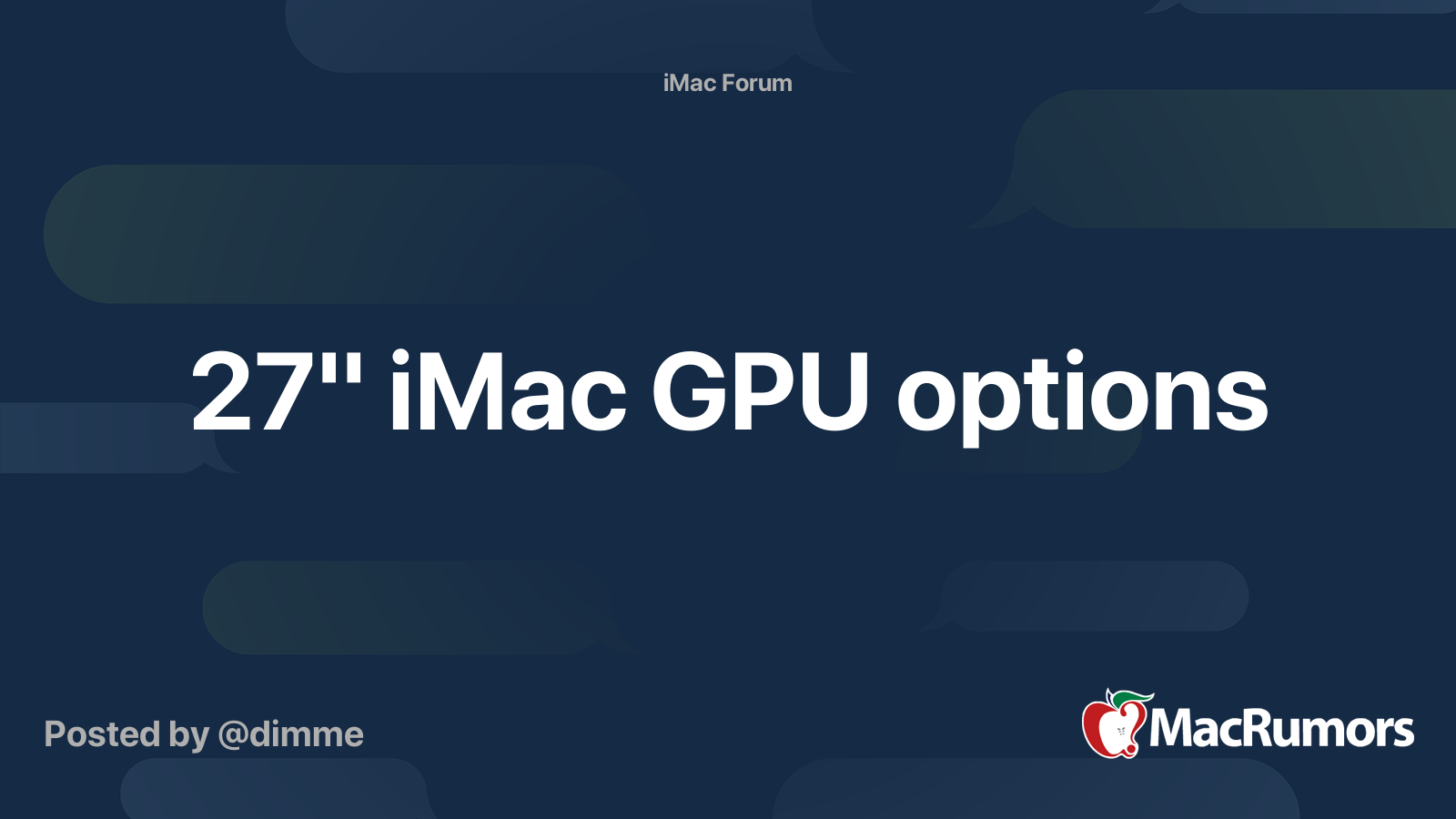 27" iMac GPU options | MacRumors Forums