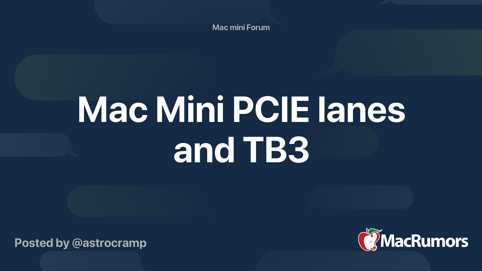 Mac Mini PCIE lanes and TB3 | MacRumors Forums