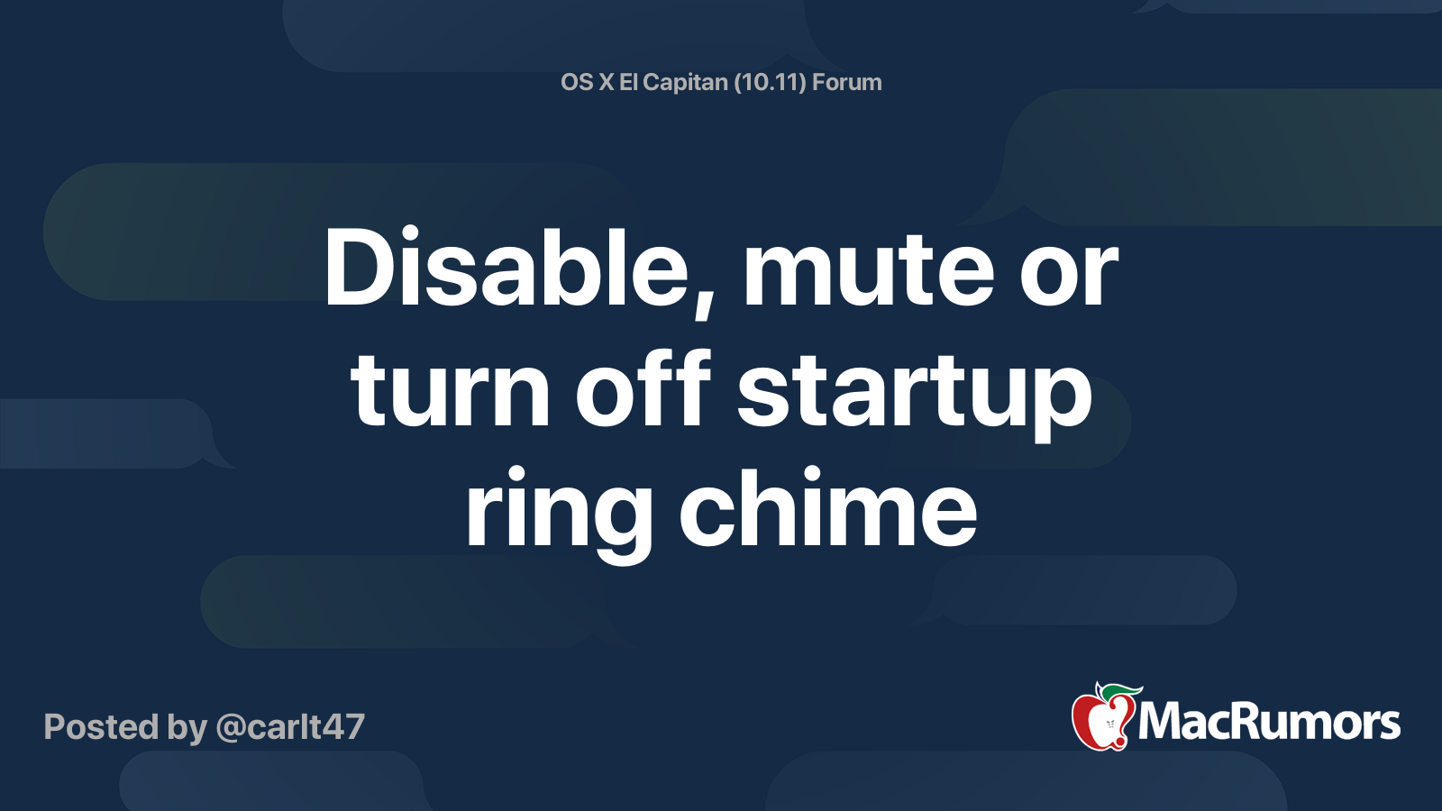 Disable, mute or turn off startup ring chime | MacRumors Forums