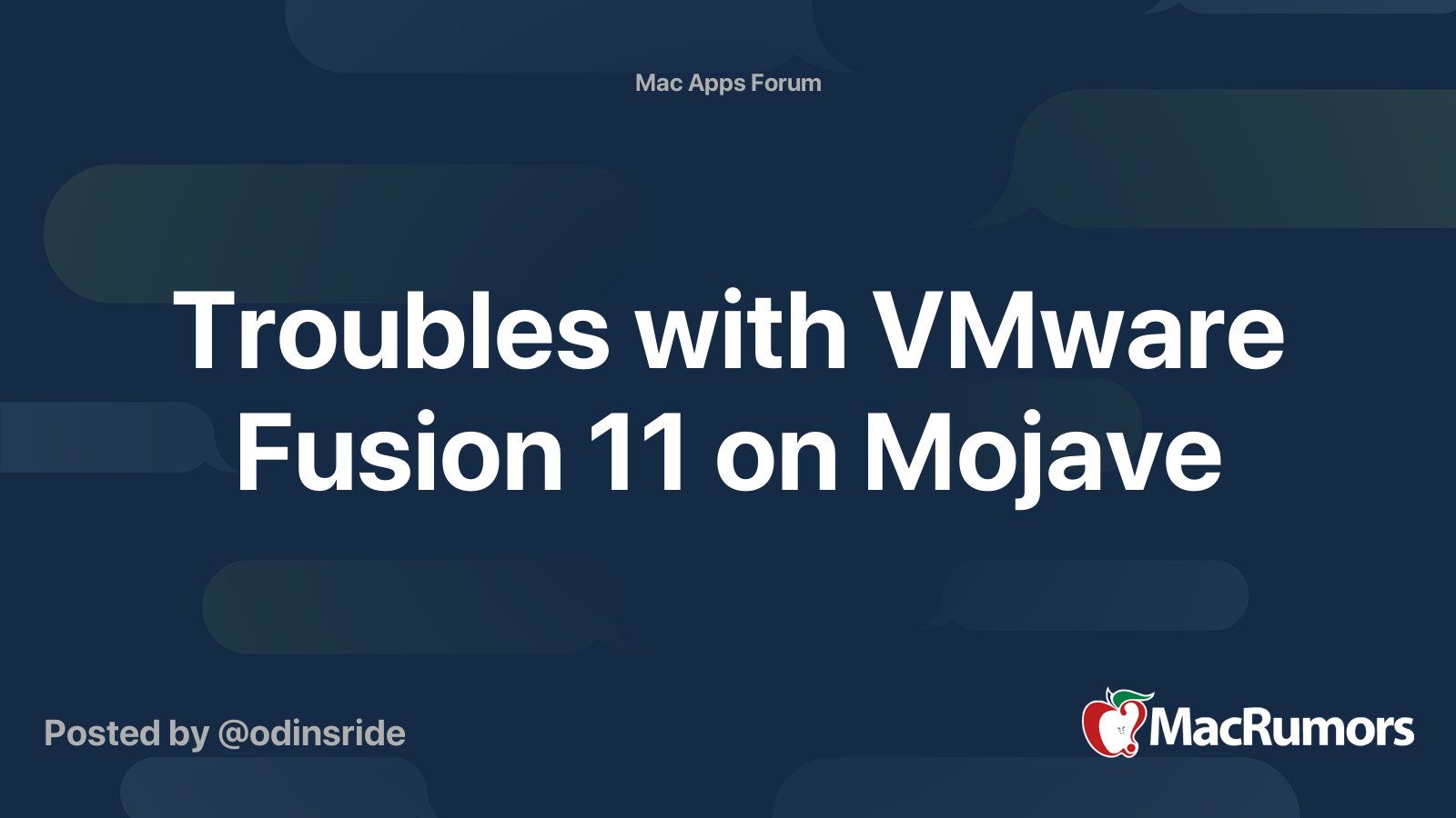Troubles with VMware Fusion 11 on Mojave | MacRumors Forums