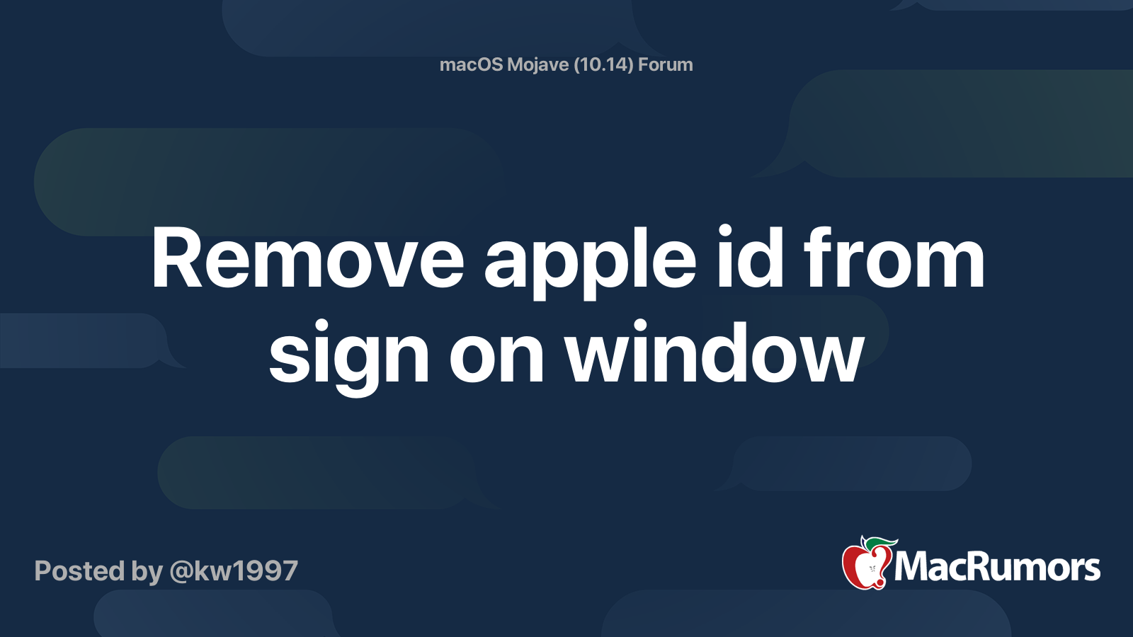 Remove apple id from sign on window | MacRumors Forums