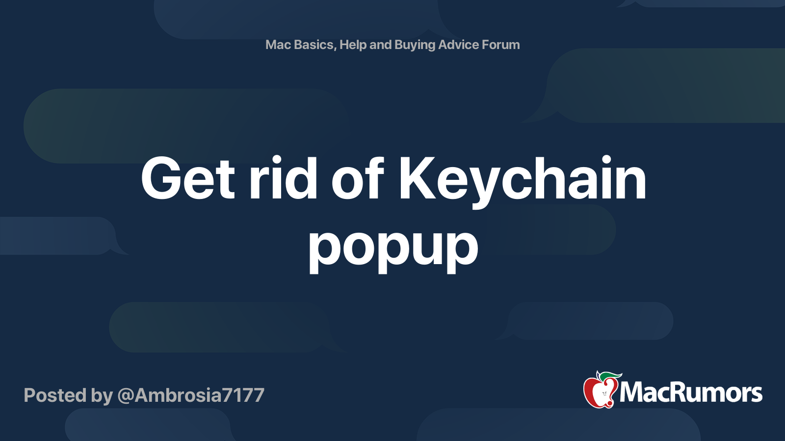 Get Rid Of Keychain Popup MacRumors Forums