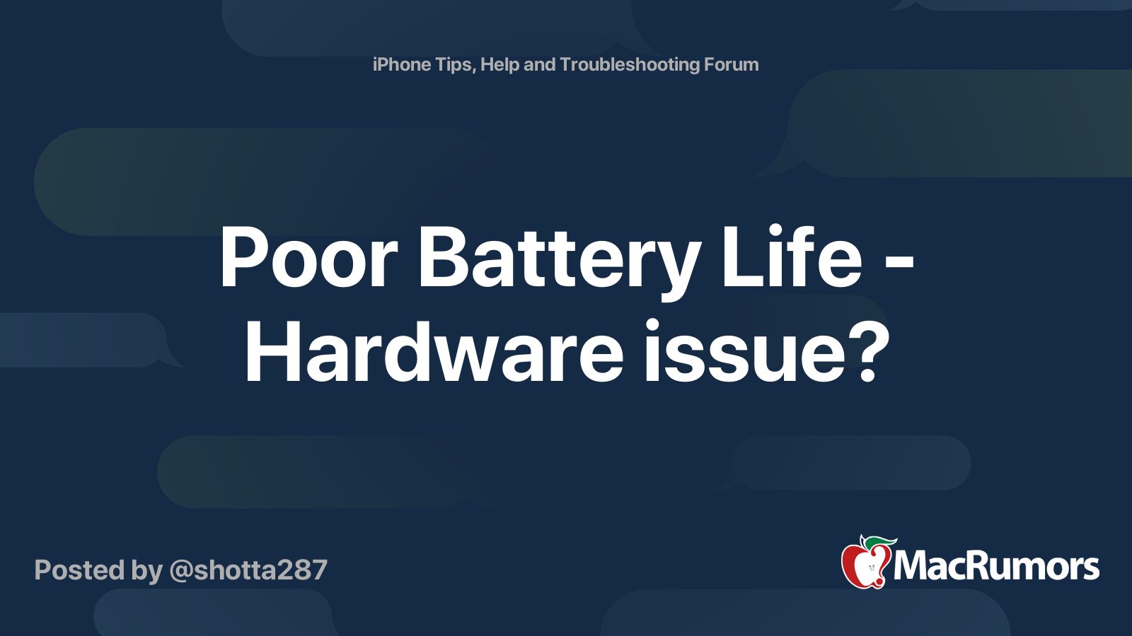 Poor Battery Life - Hardware issue? | MacRumors Forums