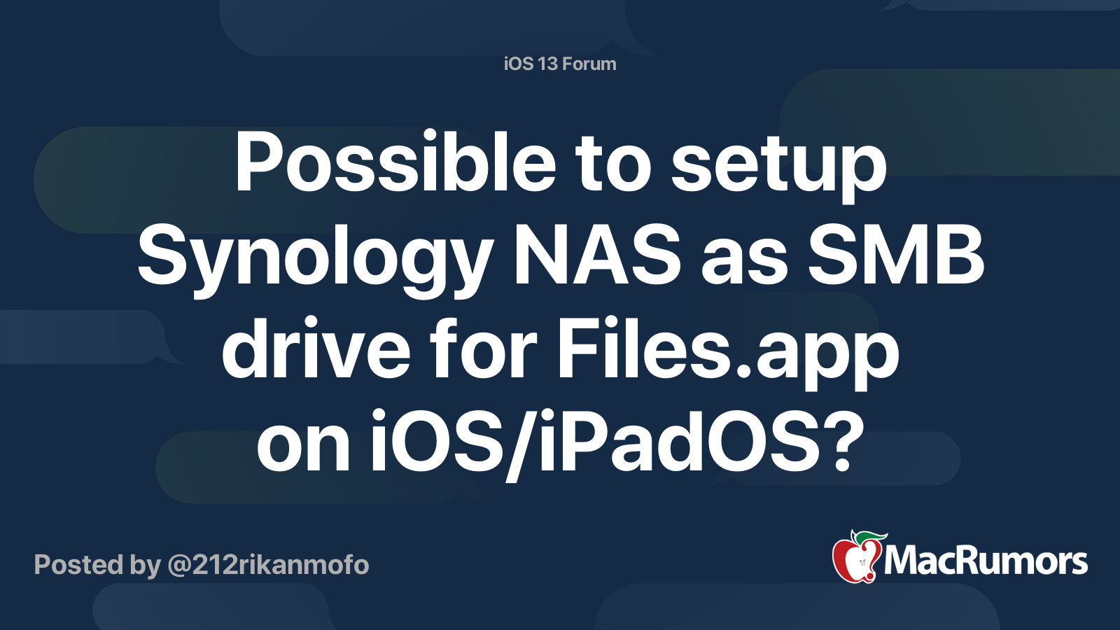Possible to setup Synology NAS as SMB drive for Files.app on iOS/iPadOS? | MacRumors Forums