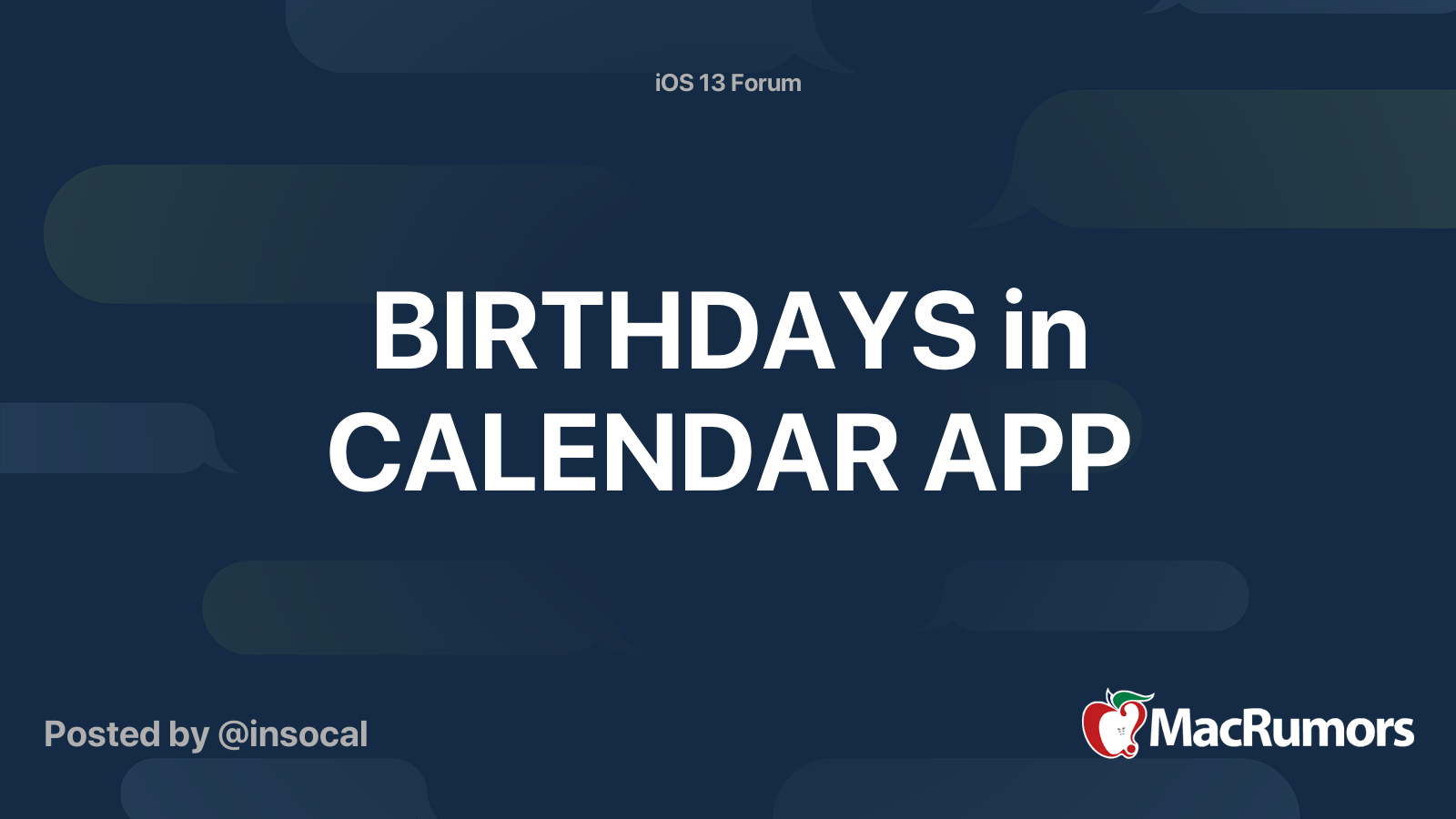 BIRTHDAYS in CALENDAR APP | MacRumors Forums