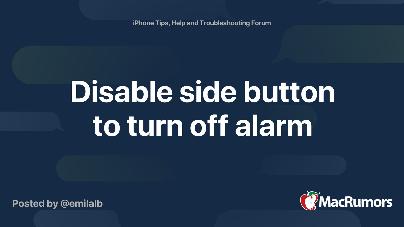 Disable side button to turn off alarm | MacRumors Forums