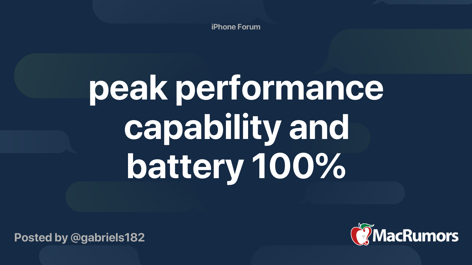 peak performance capability and battery 100% | MacRumors Forums