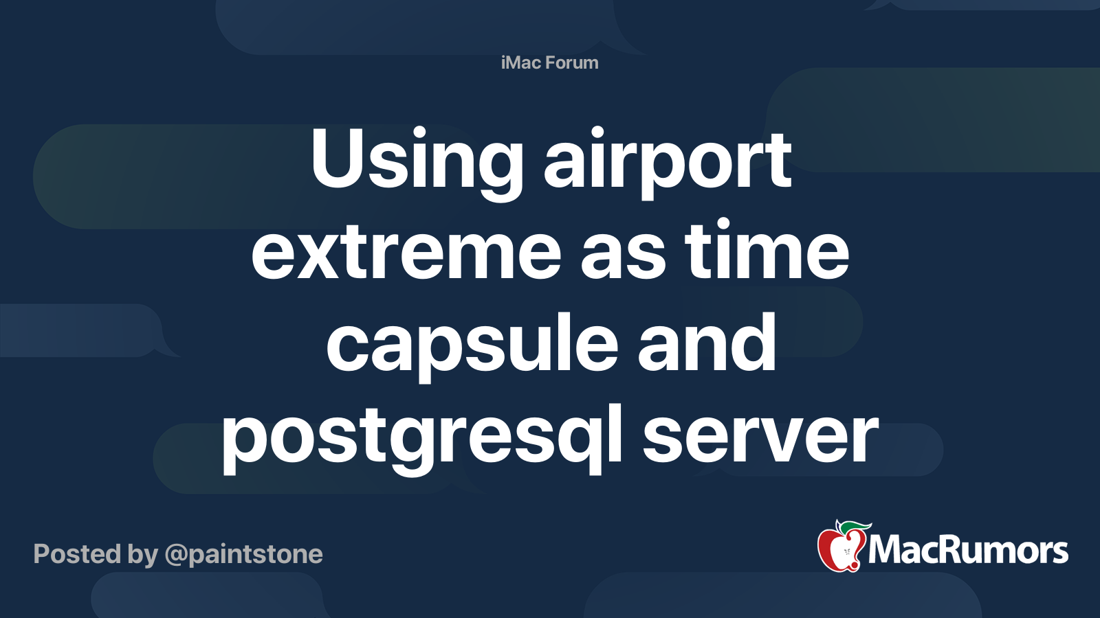 Using airport extreme as time capsule and postgresql server | MacRumors Forums