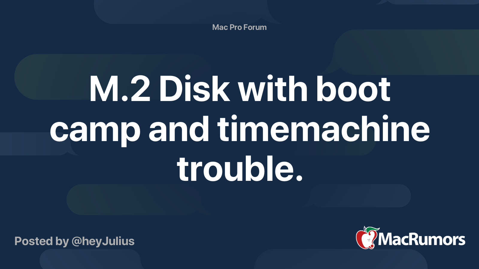 M.2 Disk with boot camp and timemachine trouble. | MacRumors Forums