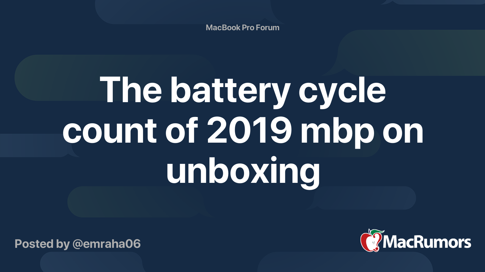 The battery cycle count of 2019 mbp on unboxing | MacRumors Forums