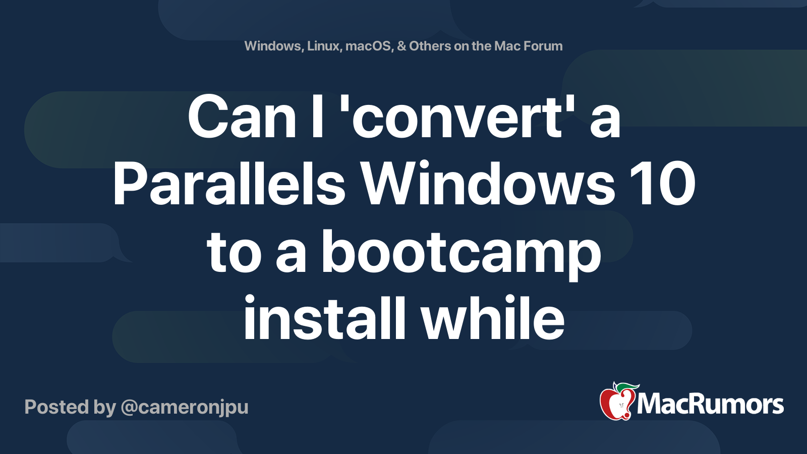 Can I 'convert' a Parallels Windows 10 to a bootcamp install while keeping everything ...