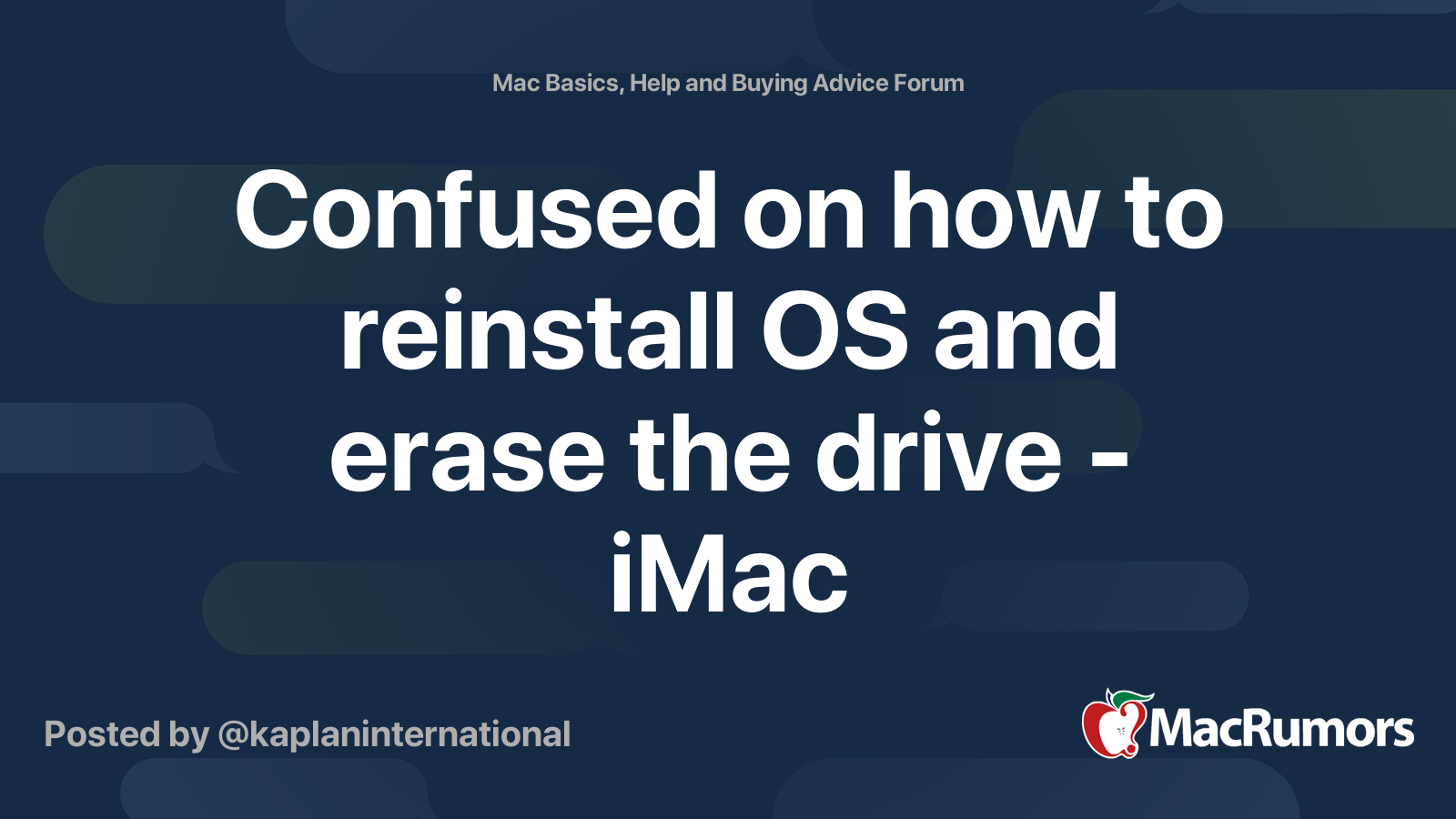Confused on how to reinstall OS and erase the drive - iMac | MacRumors Forums