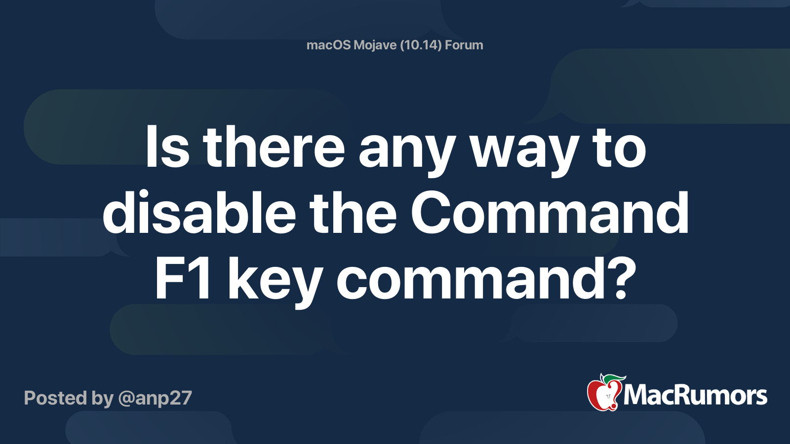 Is there any way to disable the Command F1 key command? | MacRumors Forums