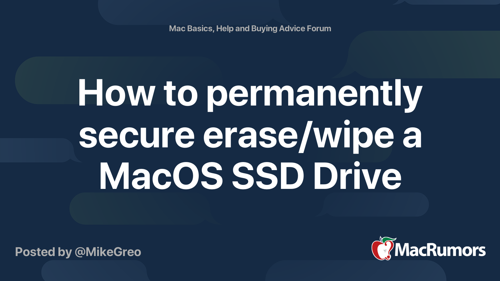 How to permanently secure erase/wipe a MacOS SSD Drive | MacRumors Forums