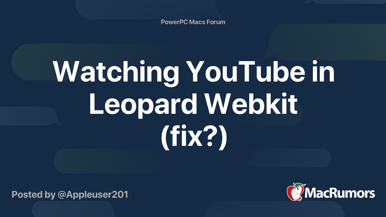 Watching YouTube in Leopard Webkit (fix?) | MacRumors Forums