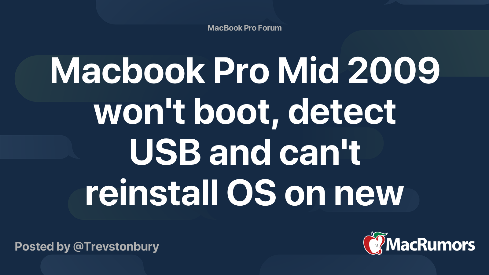 Macbook Pro Mid 2009 won't boot, detect USB and can't reinstall OS on new SSD | MacRumors Forums