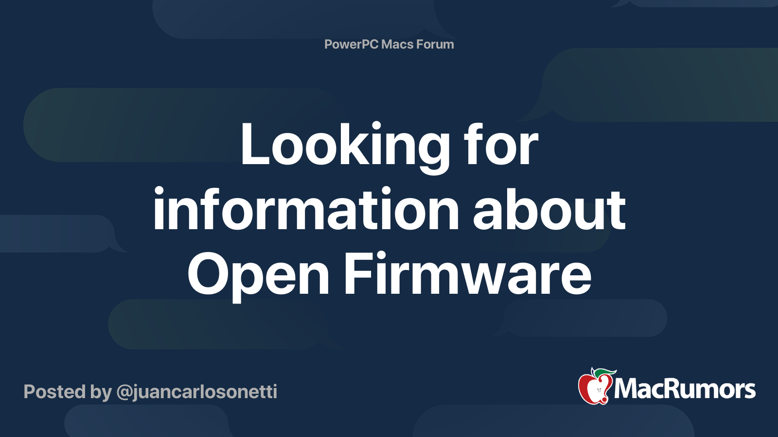 Looking for information about Open Firmware | MacRumors Forums
