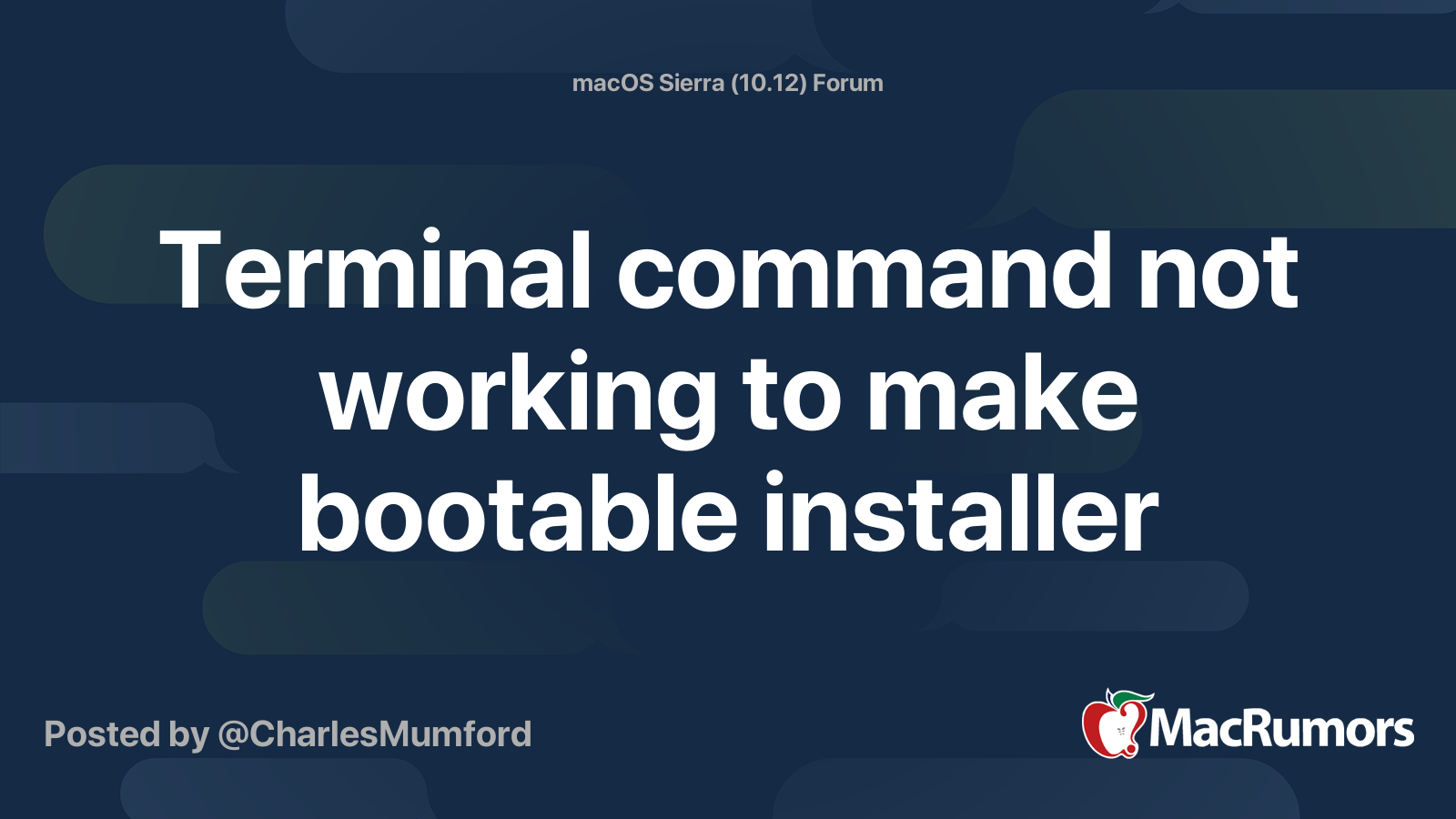 Terminal command not working to make bootable installer | MacRumors Forums