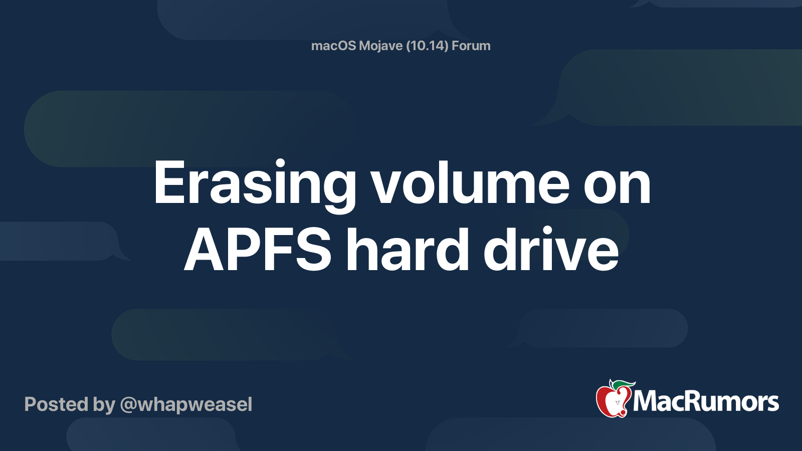 Erasing volume on APFS hard drive | MacRumors Forums