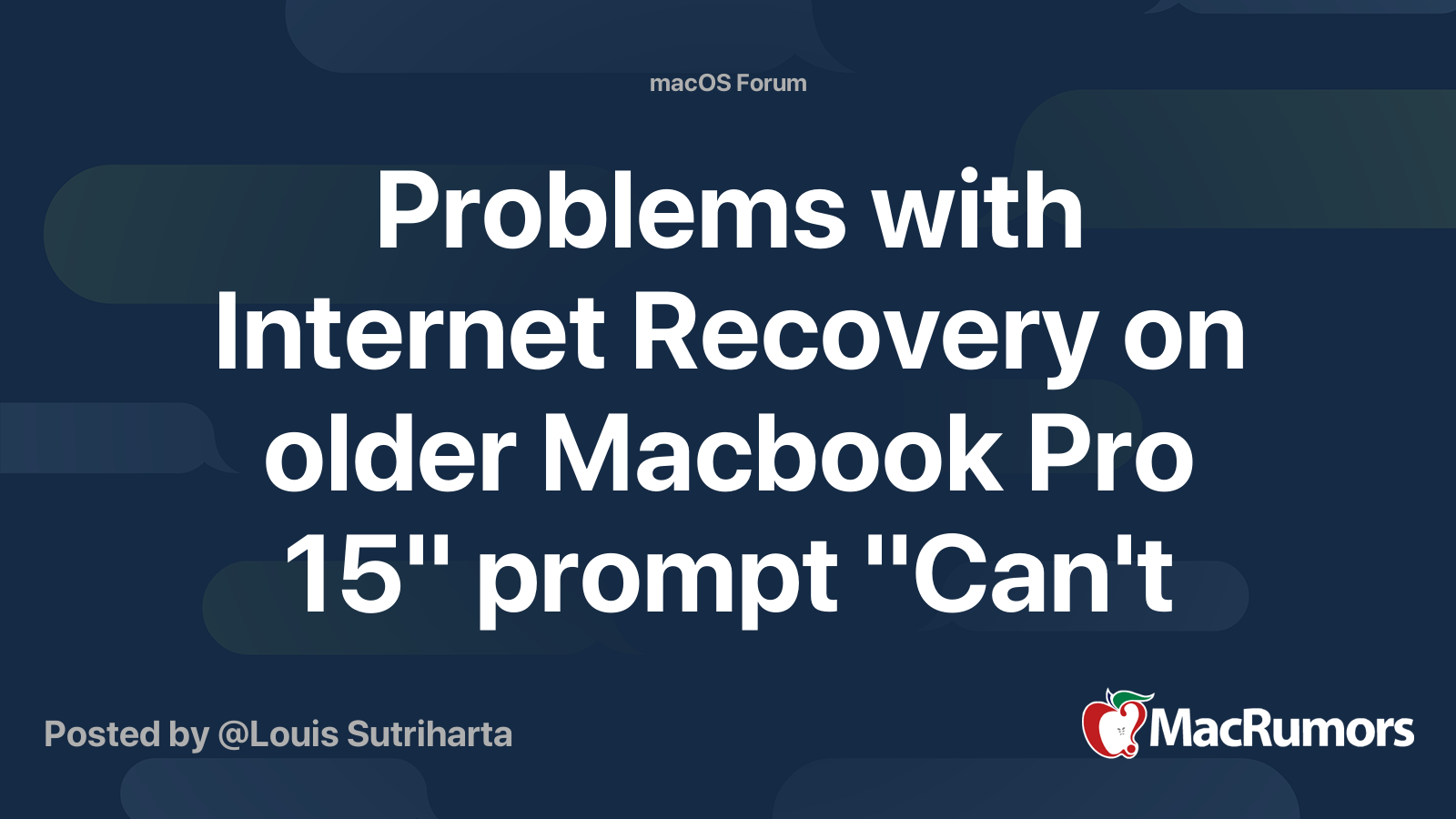 Problems with Internet Recovery on older Macbook Pro 15" prompt "Can't ...