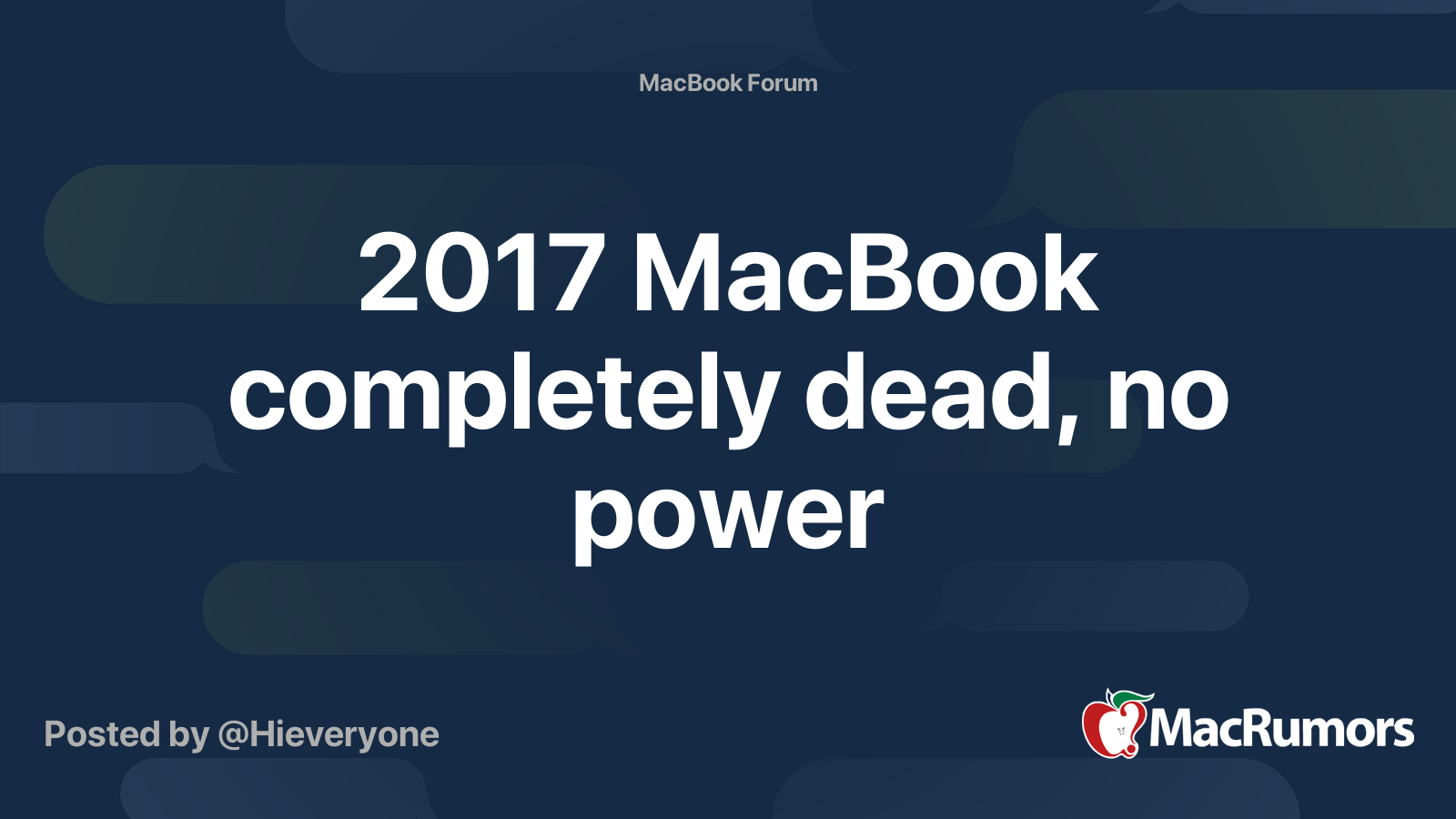 2017 MacBook completely dead, no power | MacRumors Forums
