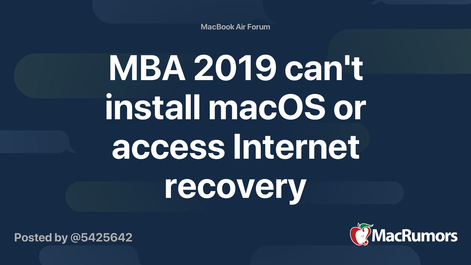 MBA 2019 can't install macOS or access Internet recovery | MacRumors Forums