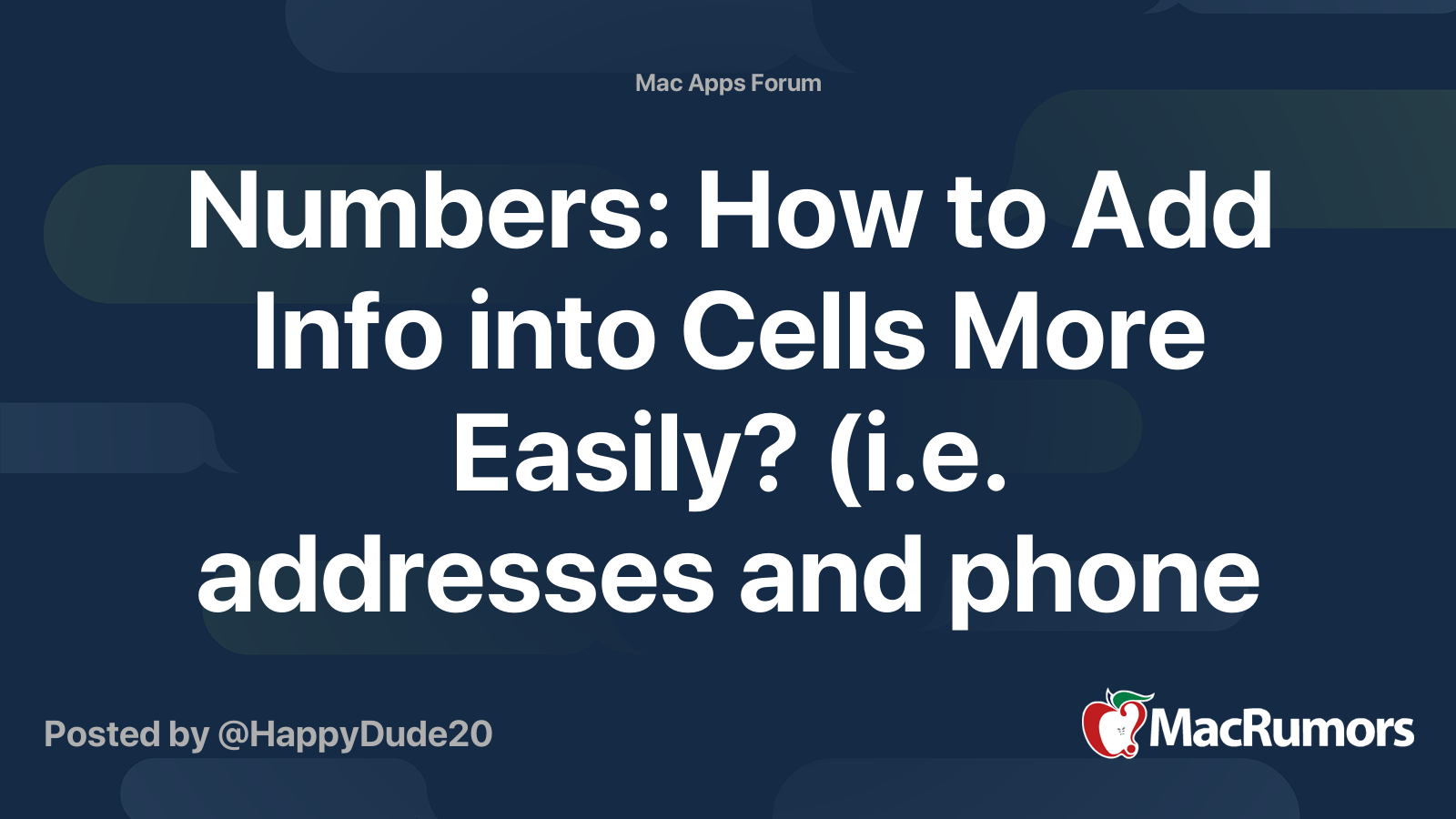 Numbers: How to Add Info into Cells More Easily? (i.e. addresses and ...