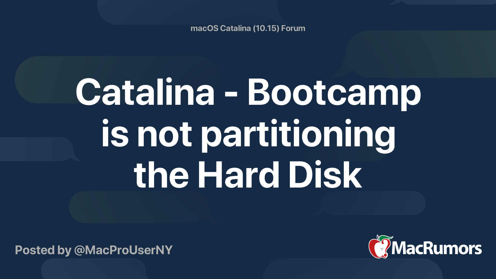 Catalina - Bootcamp is not partitioning the Hard Disk | MacRumors Forums