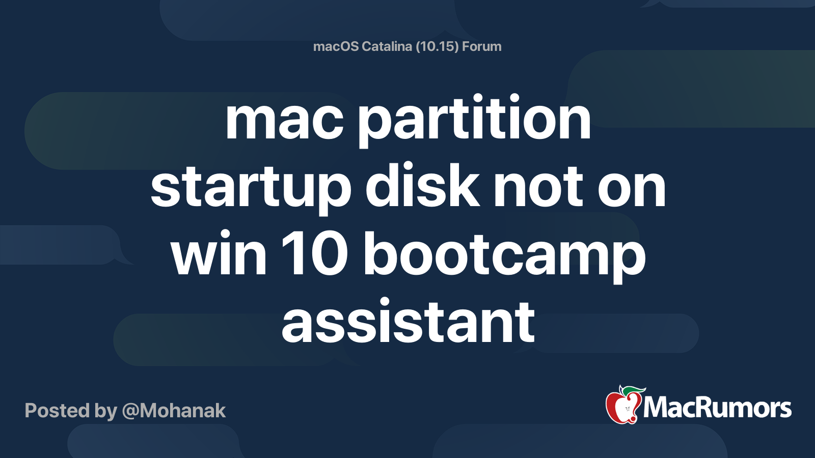 mac partition startup disk not on win 10 bootcamp assistant | MacRumors Forums