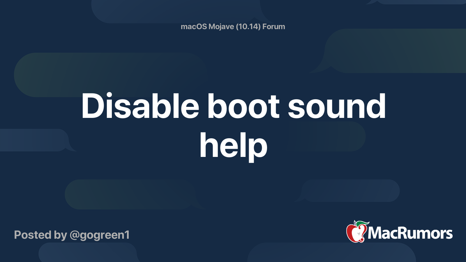 Disable boot sound help | MacRumors Forums