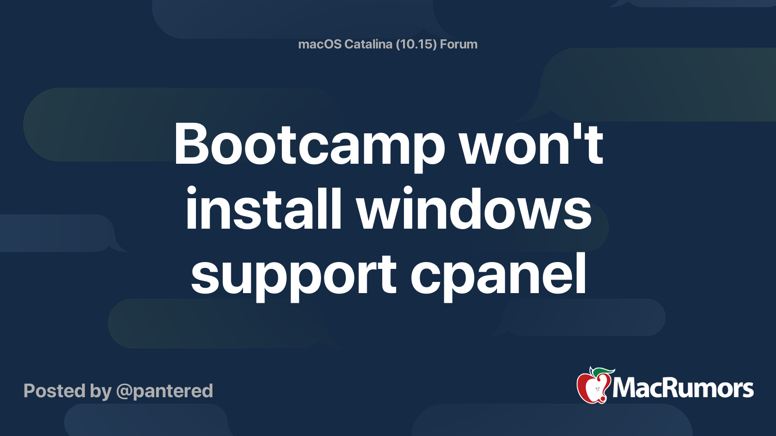 Bootcamp won't install windows support cpanel | MacRumors Forums