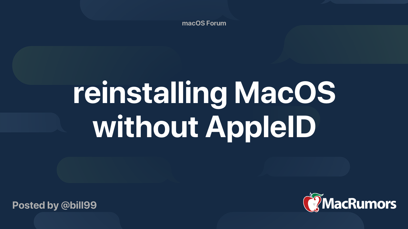 reinstalling MacOS without AppleID | MacRumors Forums
