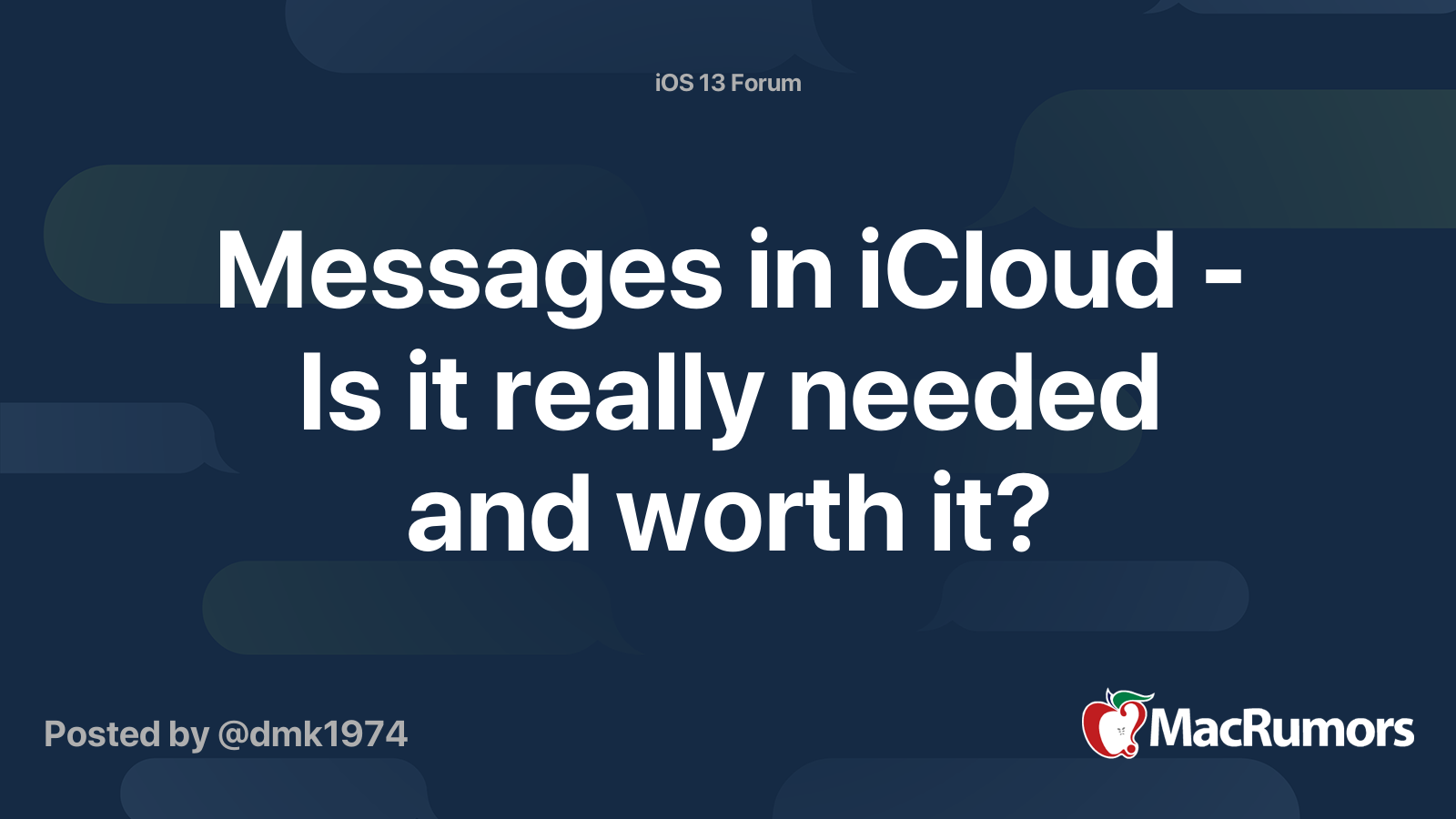 Messages In Icloud Is It Really Needed And Worth It Macrumors Forums