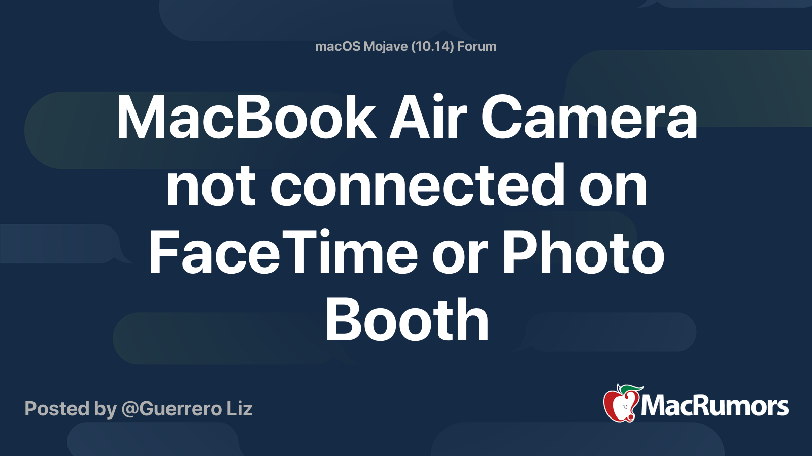 Macbook Air Camera Not Connected On Facetime Or Photo Booth Macrumors Forums