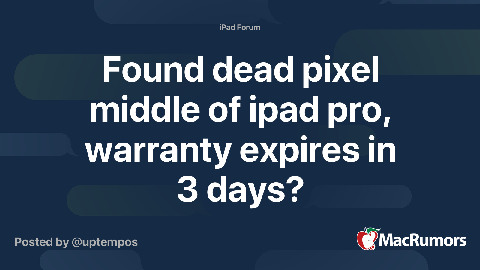 Found dead pixel middle of ipad pro, warranty expires in 3 days ...