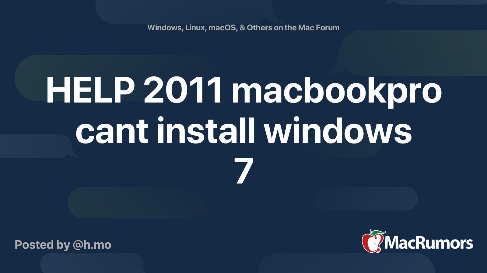 HELP 2011 macbookpro cant install windows 7 | MacRumors Forums