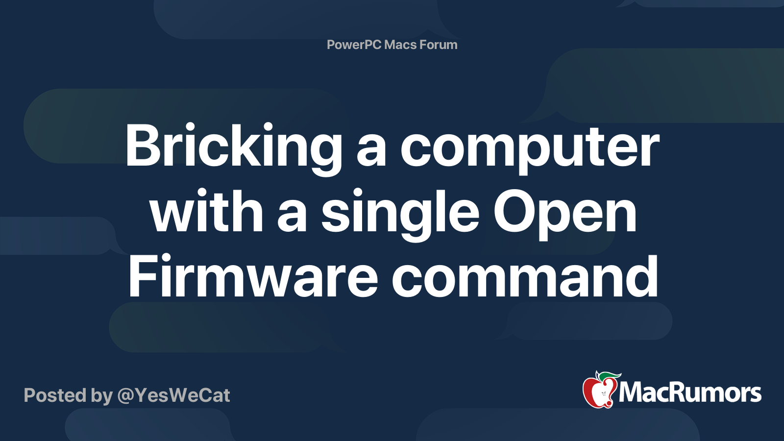Bricking a computer with a single Open Firmware command | MacRumors Forums