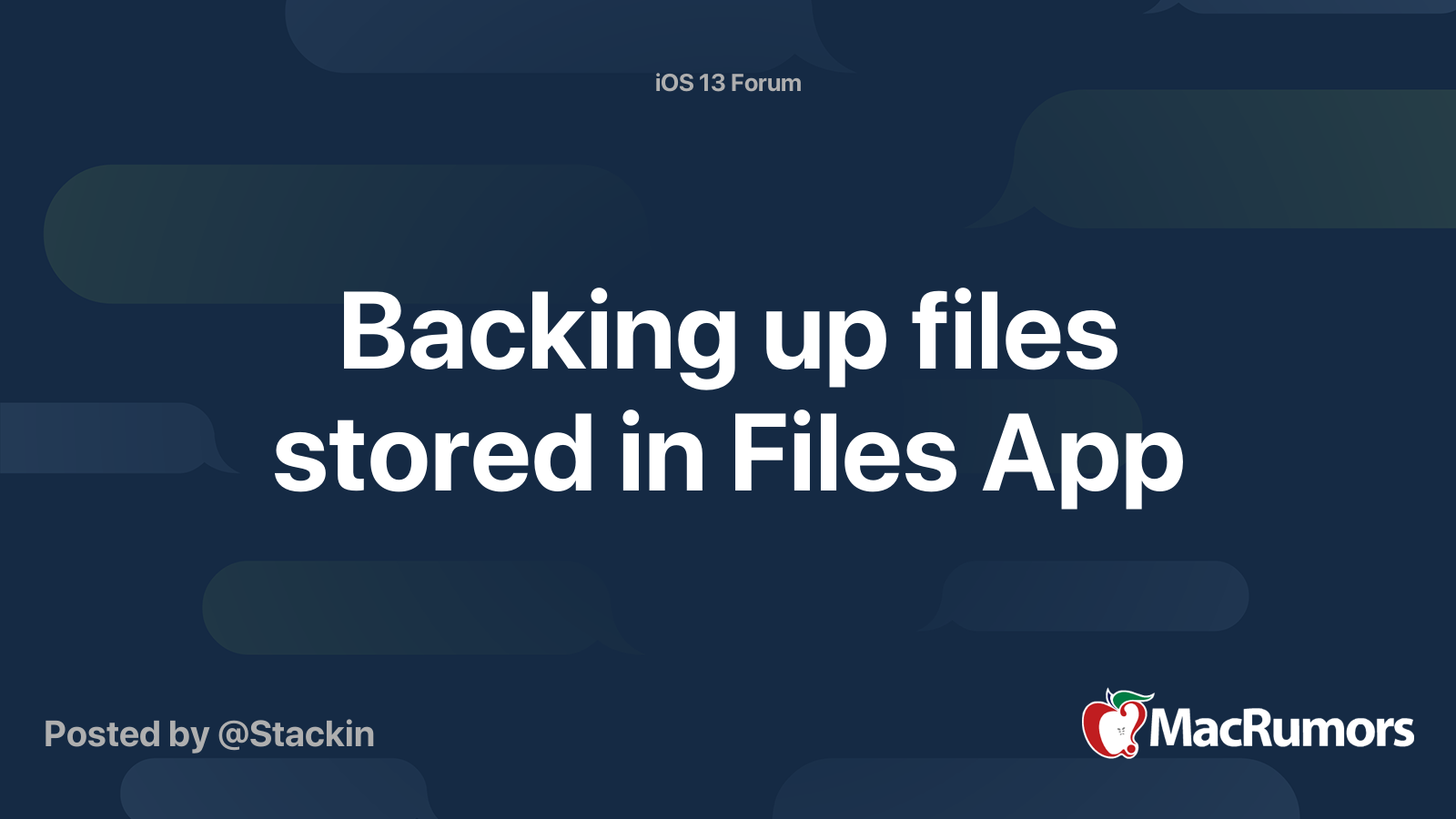 Backing up files stored in Files App | MacRumors Forums