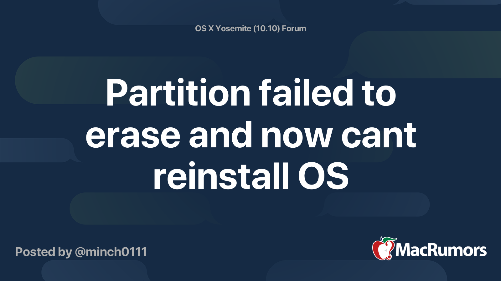 Partition failed to erase and now cant reinstall OS | MacRumors Forums
