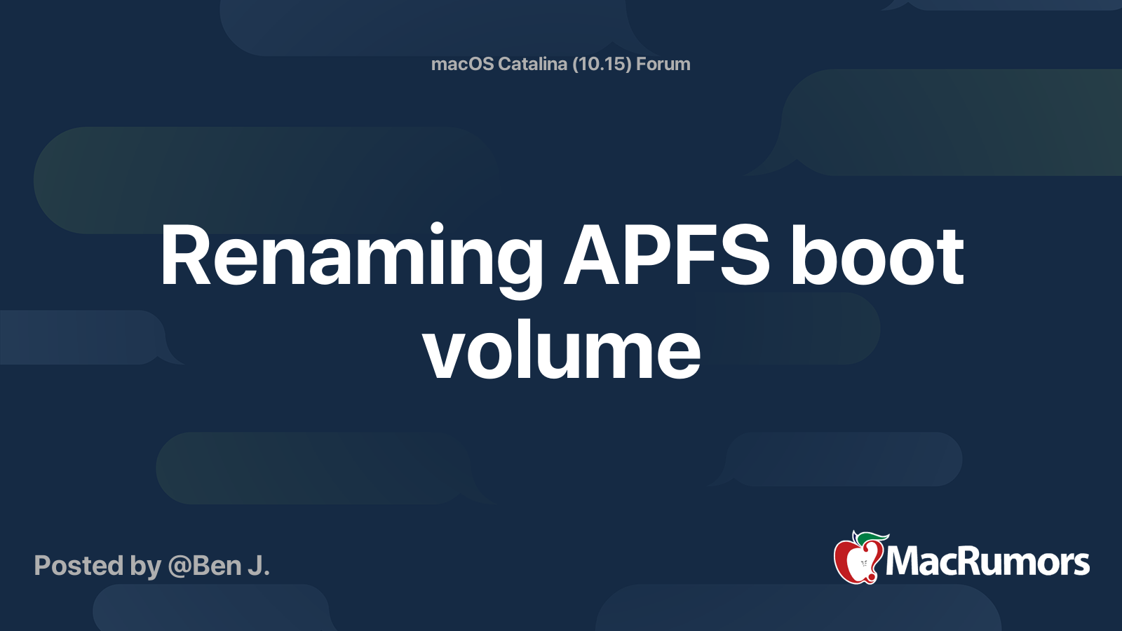 Renaming APFS boot volume | MacRumors Forums